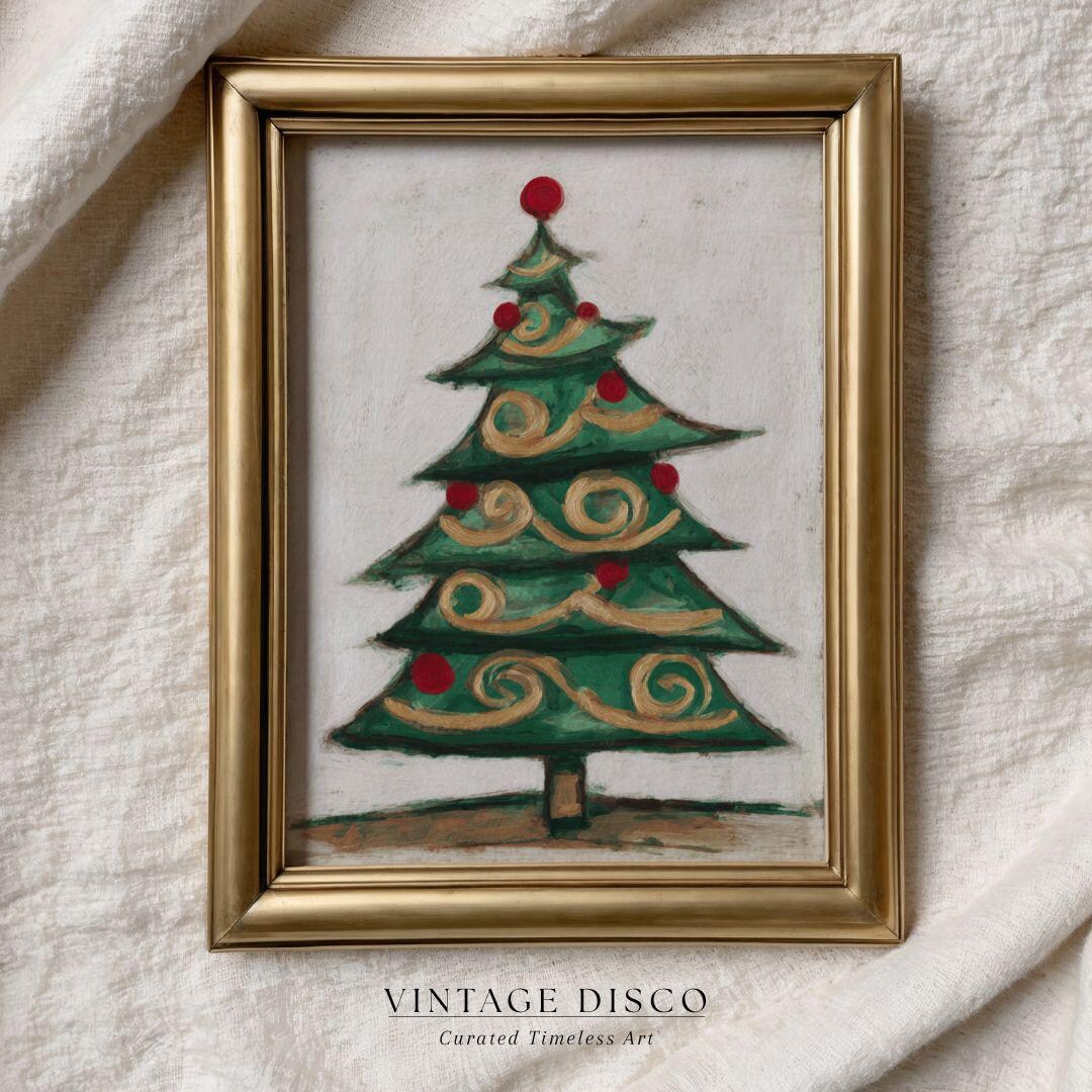 Vintage Christmas Tree Oil Painting Print - Charming Festive Holiday ...