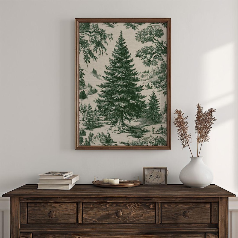 Heritage Toile Christmas Tree Print - Antique Holiday Printable, Old ...