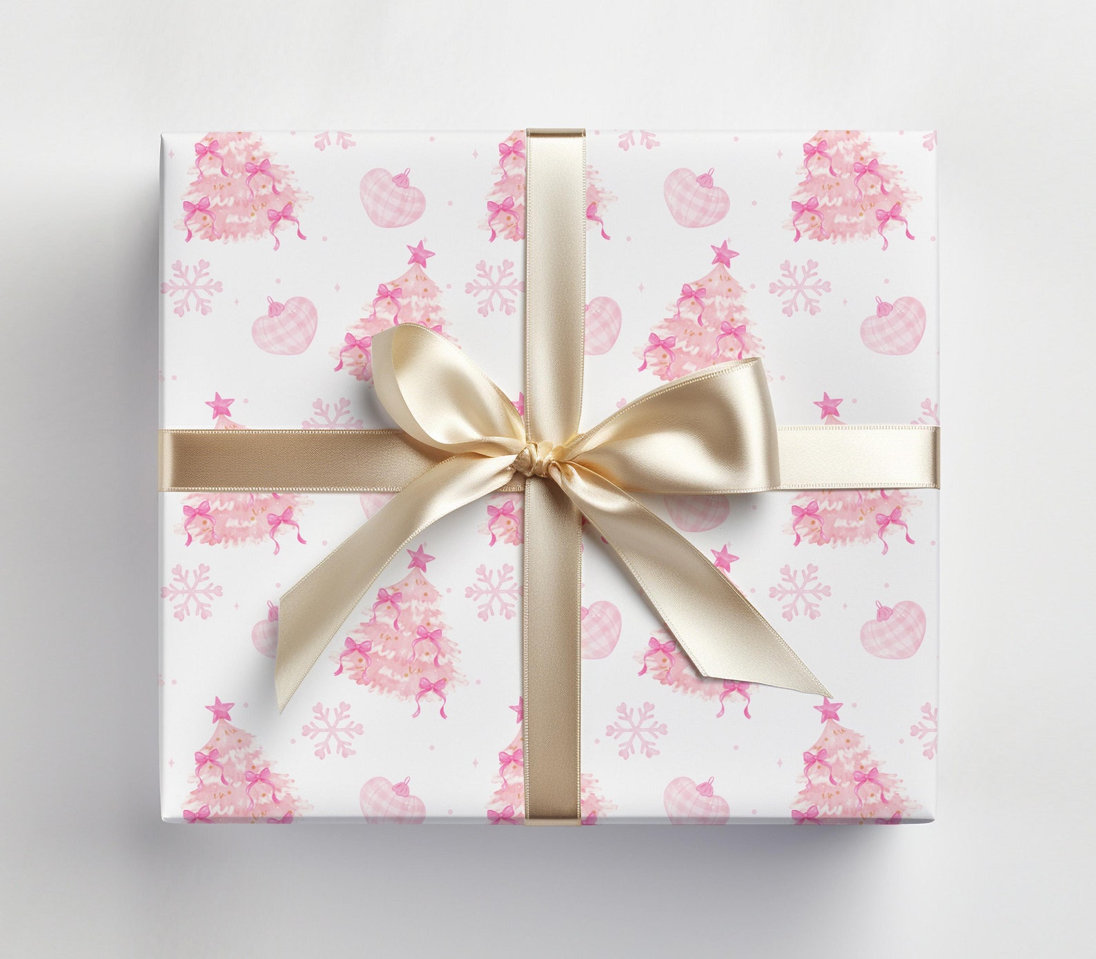 Pink Christmas Wrapping Paper, Pink Christmas Tree Holiday Gift Wrap ...