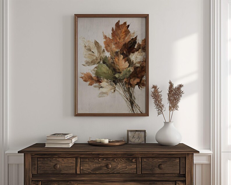 Rustic Fall Leaves Print - Printable Autumn Botanical Wall Art, Neutral ...