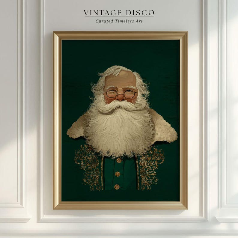 Emerald Green Christmas Santa Claus Painting - Elegant Holiday Prints ...
