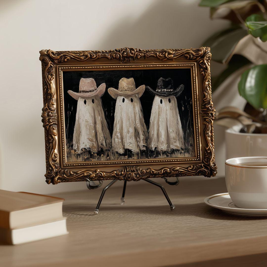 Vintage Cowboy Ghost Print - Spooky Western Halloween Painting ...