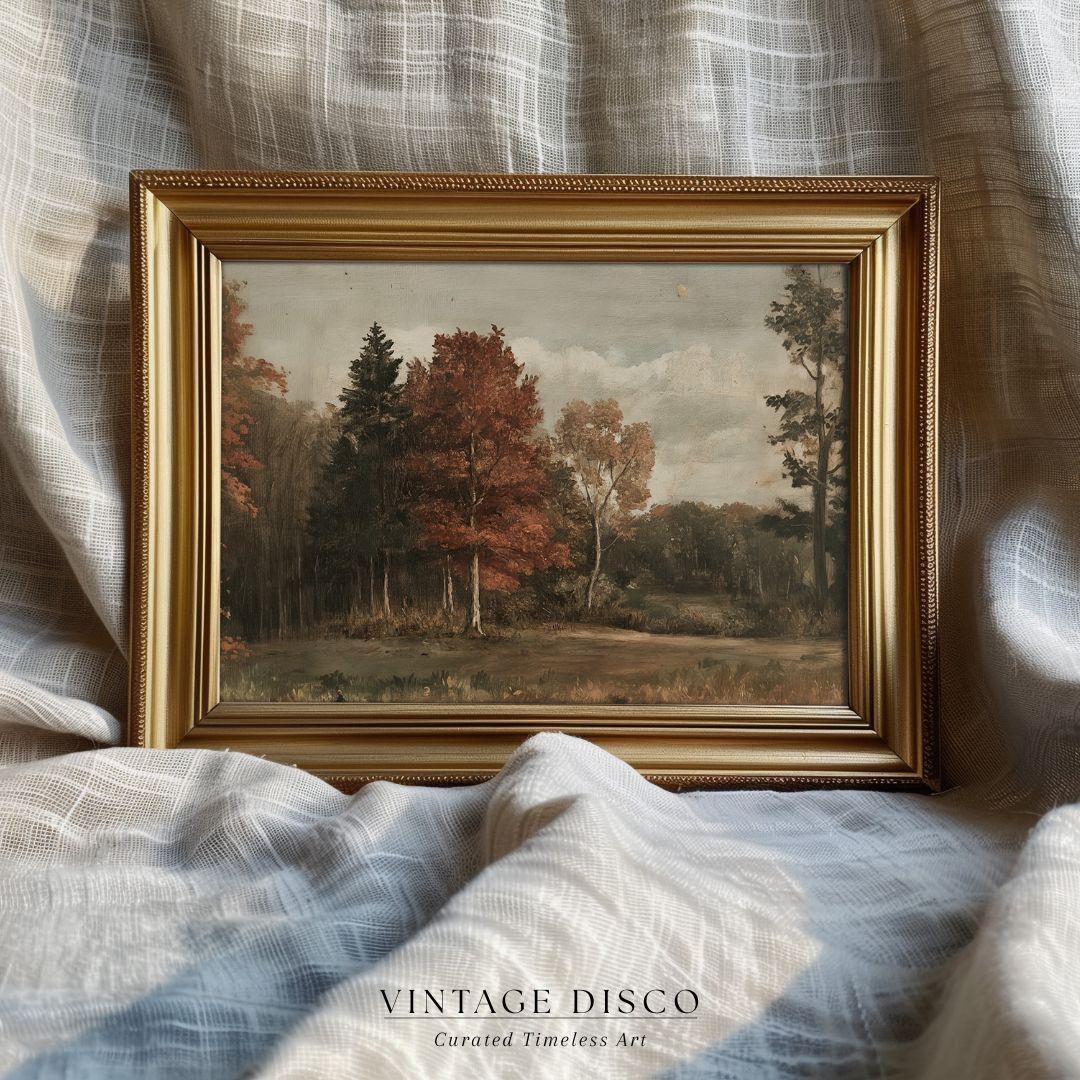 Vintage Fall Landscape Print - Rustic Autumn Farmhouse Decor, Moody ...