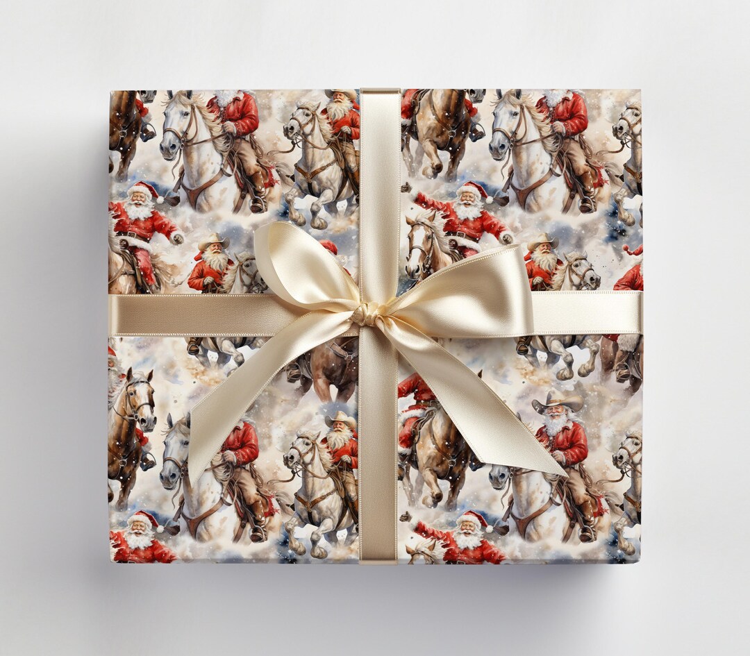 Cowboy Wrapping Paper, Western Christmas Gift Wrap, Cowboy Santa ...