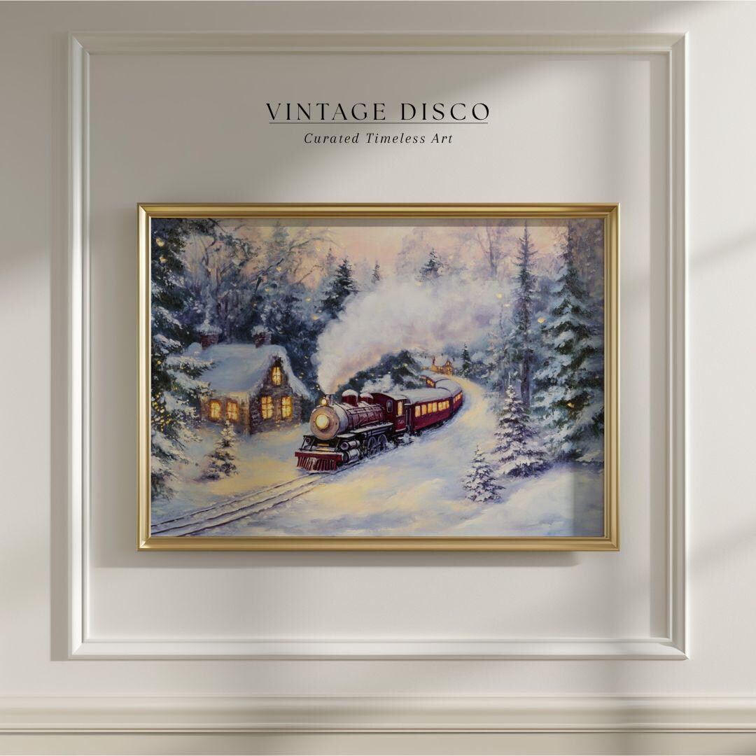Vintage Snowy Christmas Train Art Print - Magical Festive Winter ...