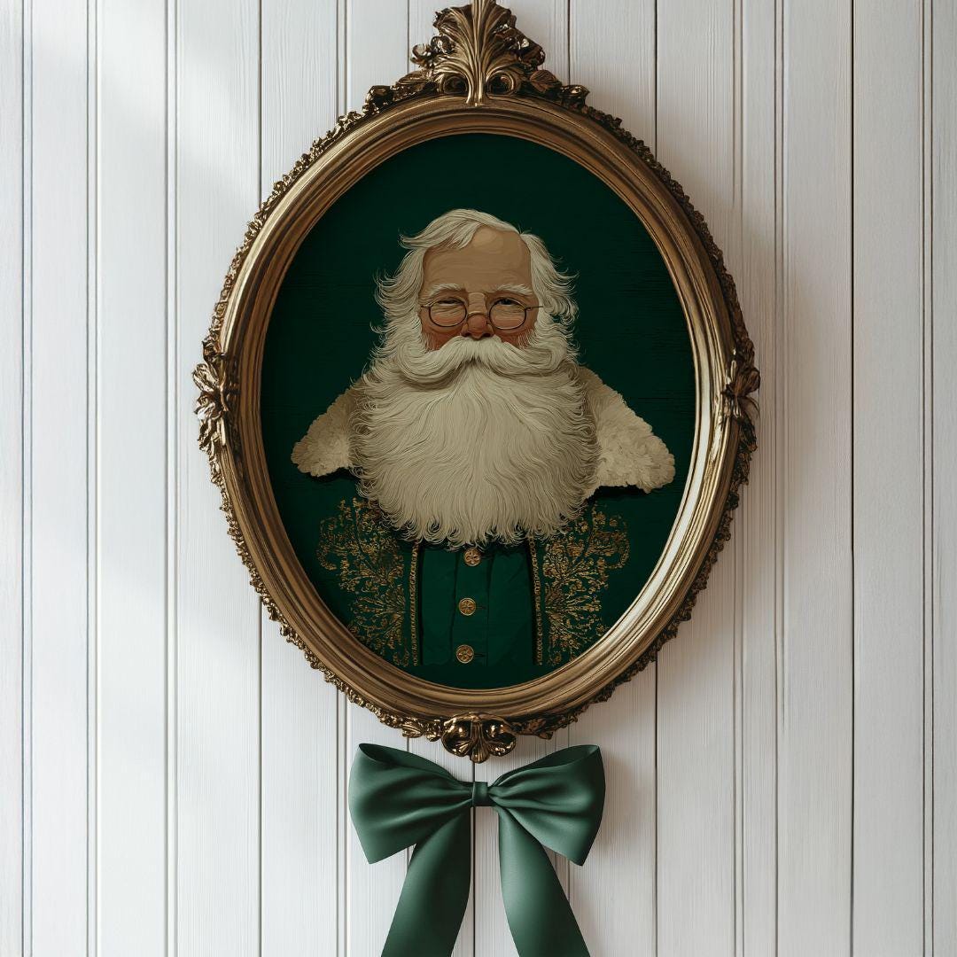 Emerald Green Christmas Santa Claus Painting - Elegant Holiday Prints ...
