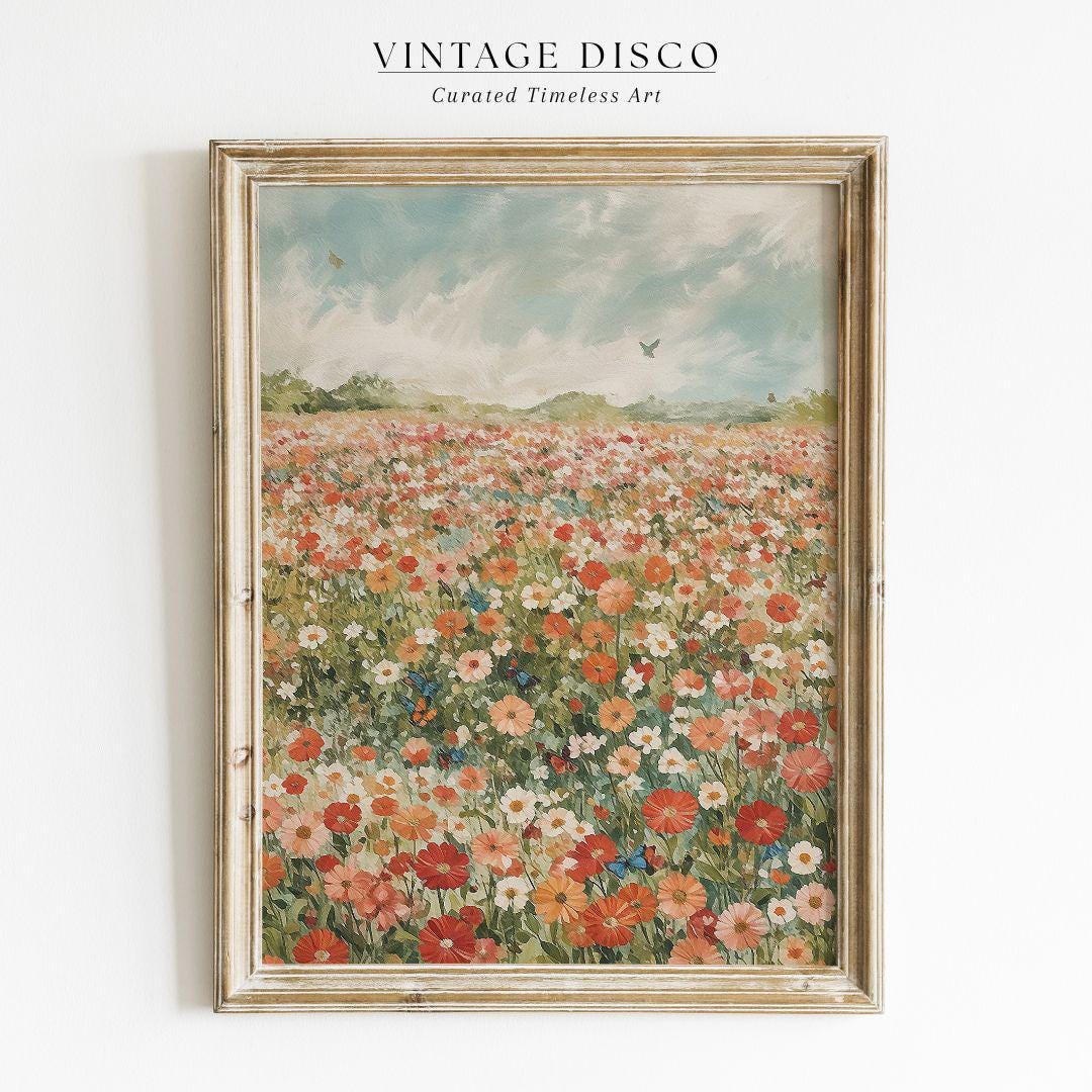 French Country Wildflower Landscape Print: Vintage Cottagecore Spring ...