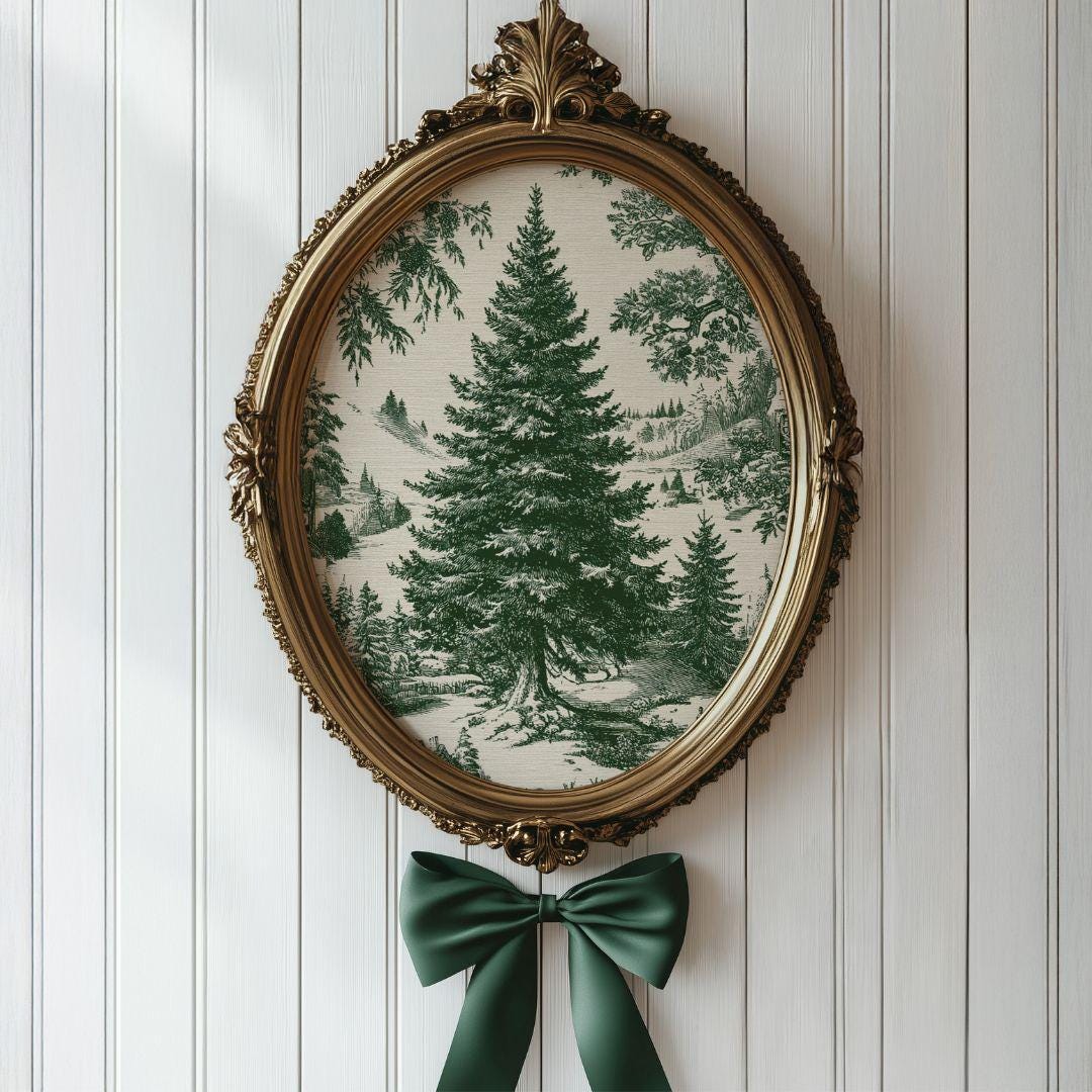 Heritage Toile Christmas Tree Print - Antique Holiday Printable, Old ...