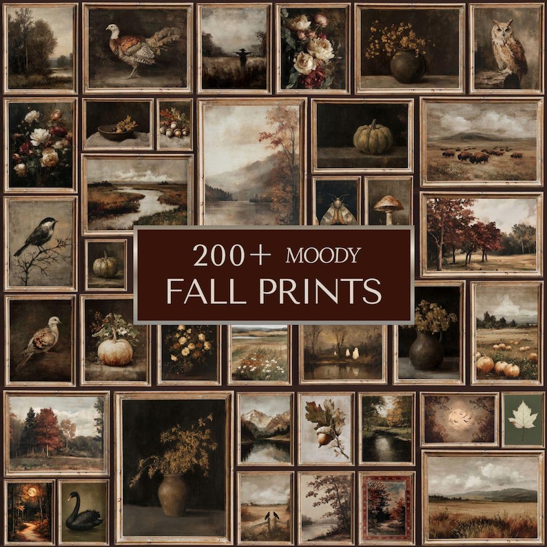Thanksgiving Gallery Wall Set 200+ - Vintage Fall Decor, Rustic Dark ...