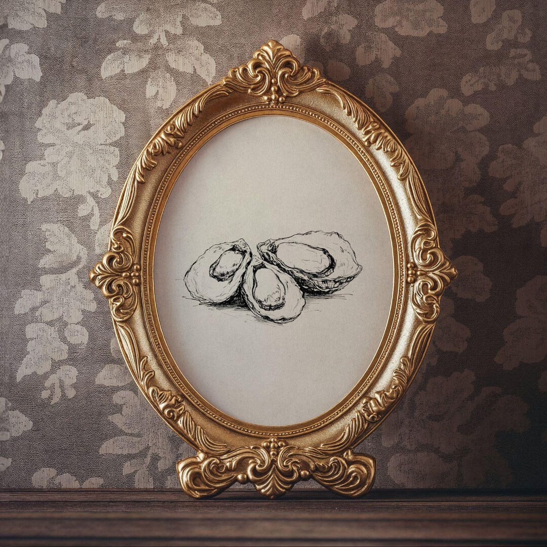 Oyster Shell Sketch Print: Vintage Coastal Cottage Wall Art (digital ...