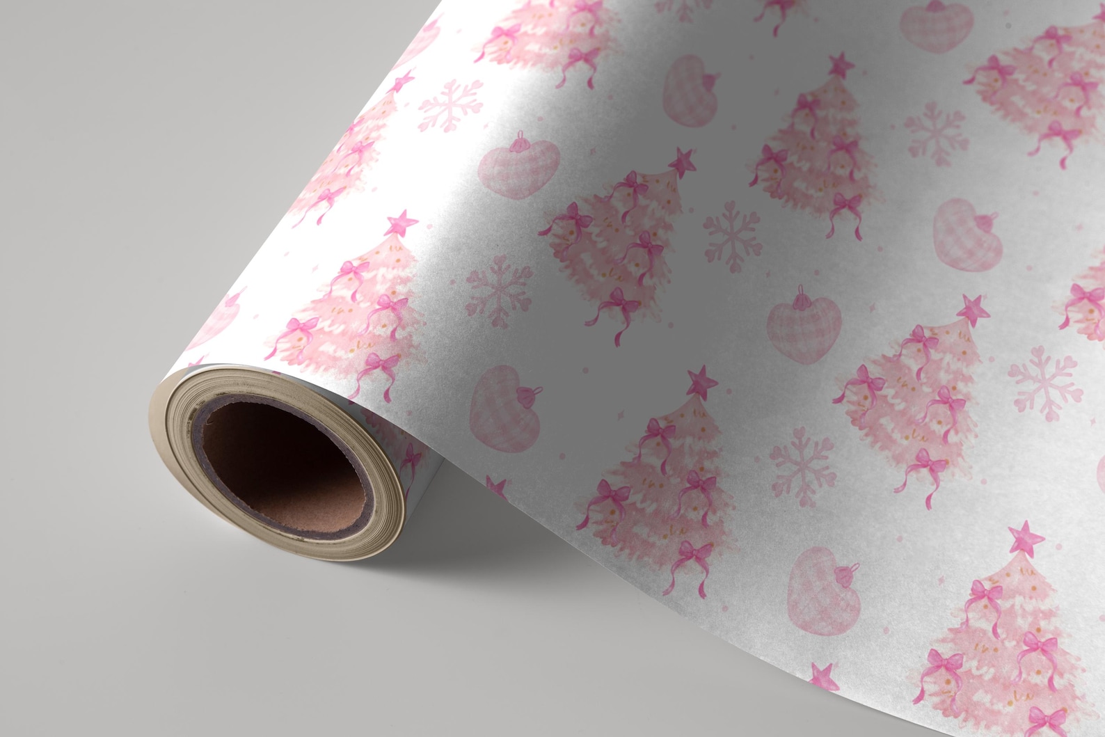Pink Christmas Wrapping Paper, Pink Christmas Tree Holiday Gift Wrap ...