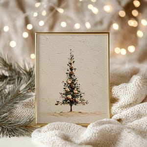 Charming French Country Christmas Tree Painting Print - Vintage Neutral ...