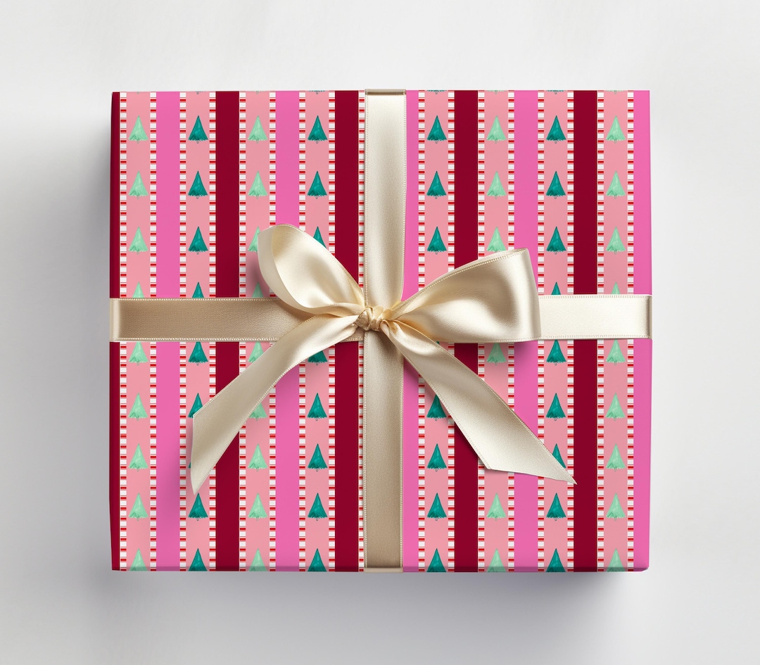 Festive Pink Christmas Wrapping Paper, Trendy Holiday Wrapping Paper ...