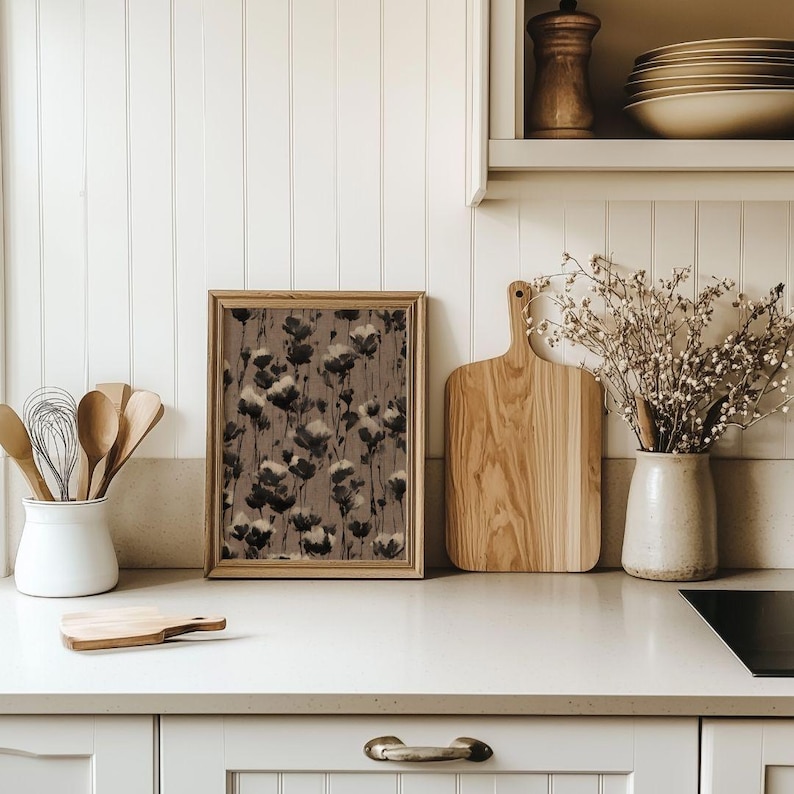 Neutral Moody Floral Textile Wall Art Print - Dark Academia Bathroom ...