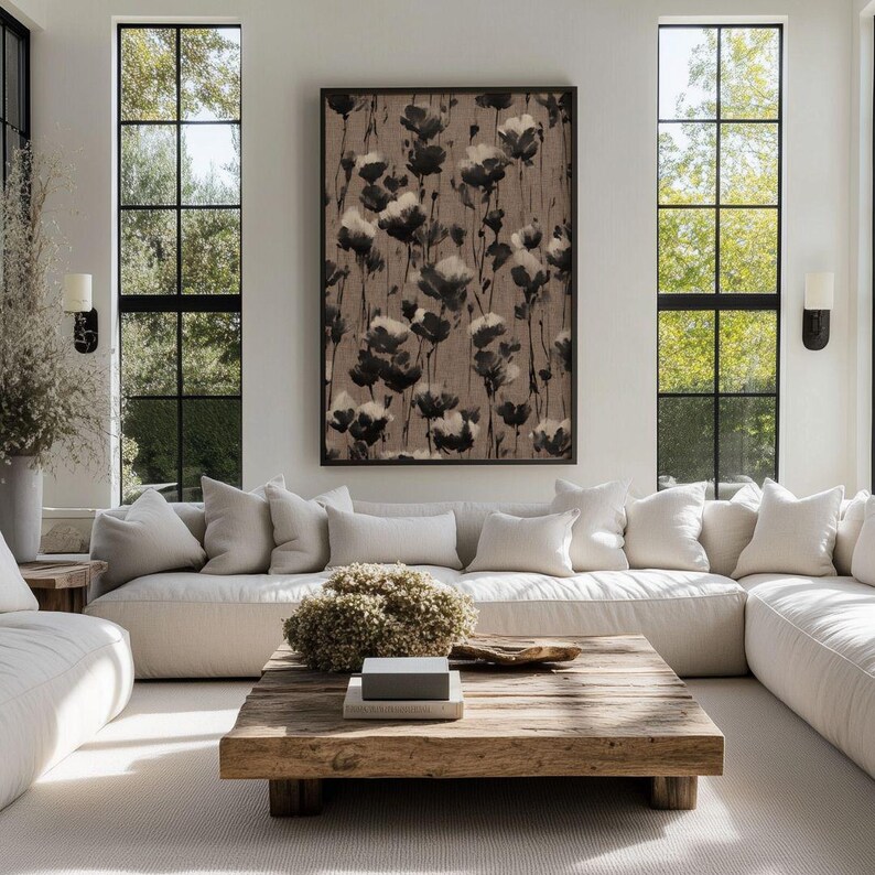 Neutral Moody Floral Textile Wall Art Print - Dark Academia Bathroom ...