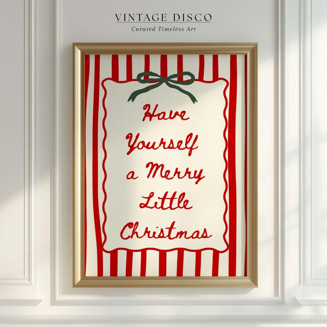 Retro Merry Christmas Print - Vintage Grandmillenial Holiday Art ...