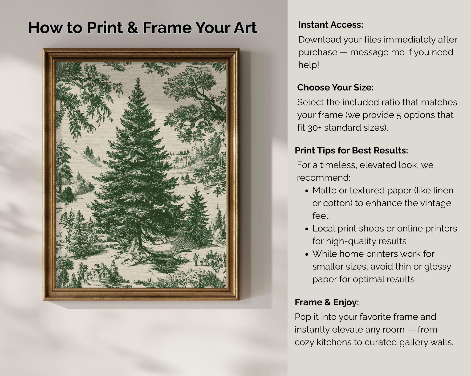 Heritage Toile Christmas Tree Print - Antique Holiday Printable, Old ...