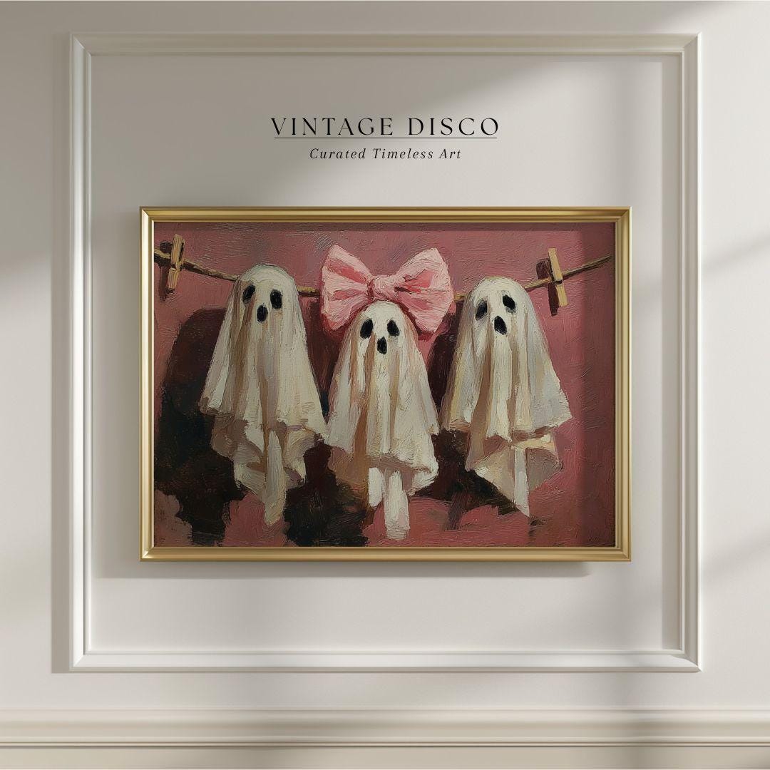 Preppy Pink Bow Ghost Trio Print - Pastel Halloween Printable, Girly ...