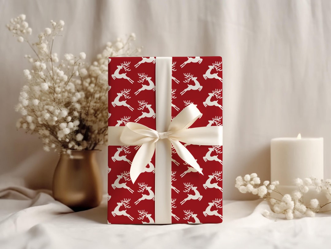 Reindeer Wrapping Paper, Red Reindeer Christmas Wrapping Paper, Fun ...