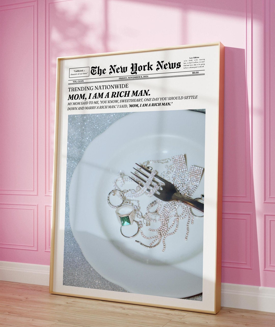 Preppy Newspaper Print: Mom I Am a Rich Man - Dorm Wall Art (digital ...