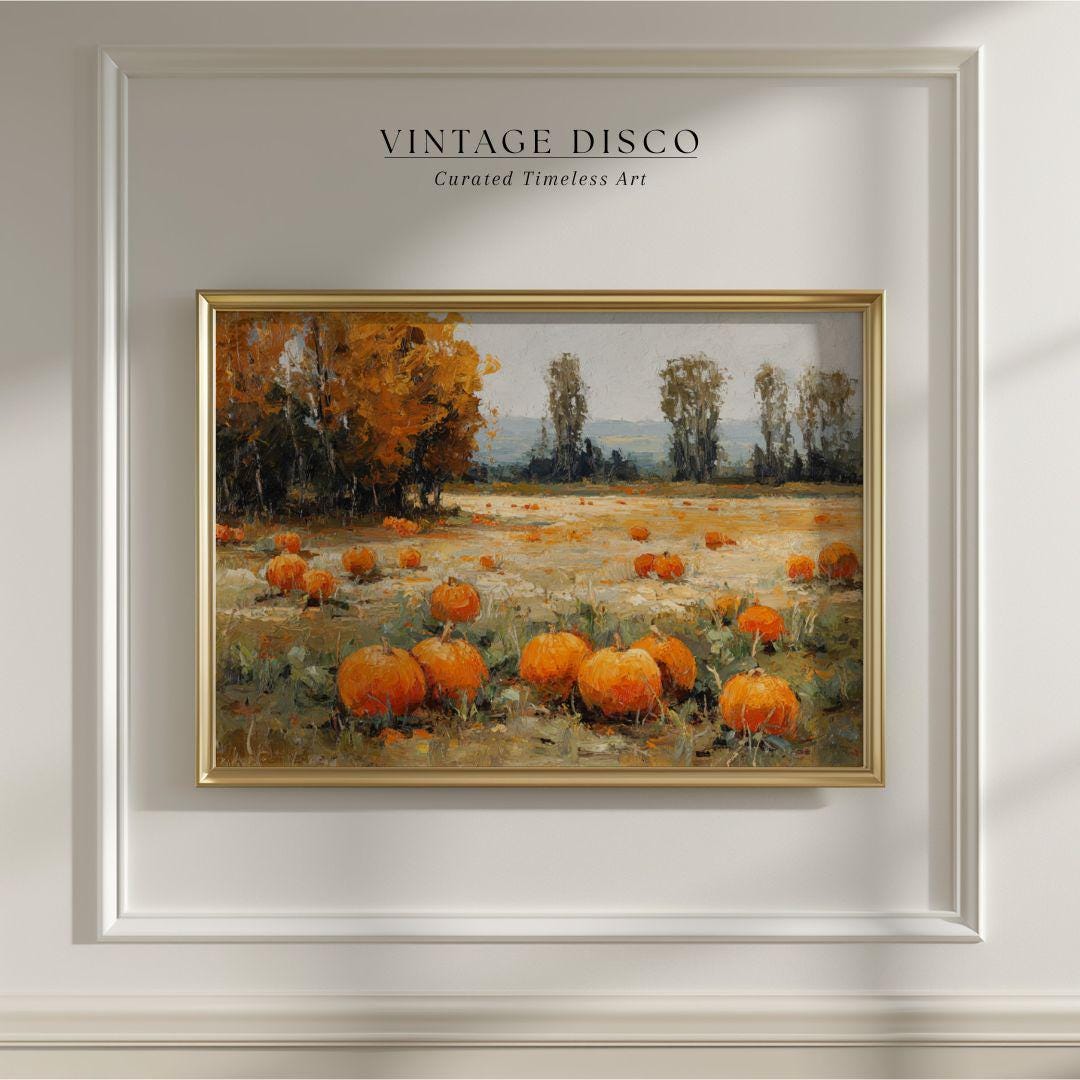 Cottagecore Pumpkin Patch Print: Rustikale Herbstlandschaft auf dem ...