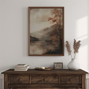 Vintage Autumn Lake Landscape - Printable Fall Wall Art, Muted Rustic ...