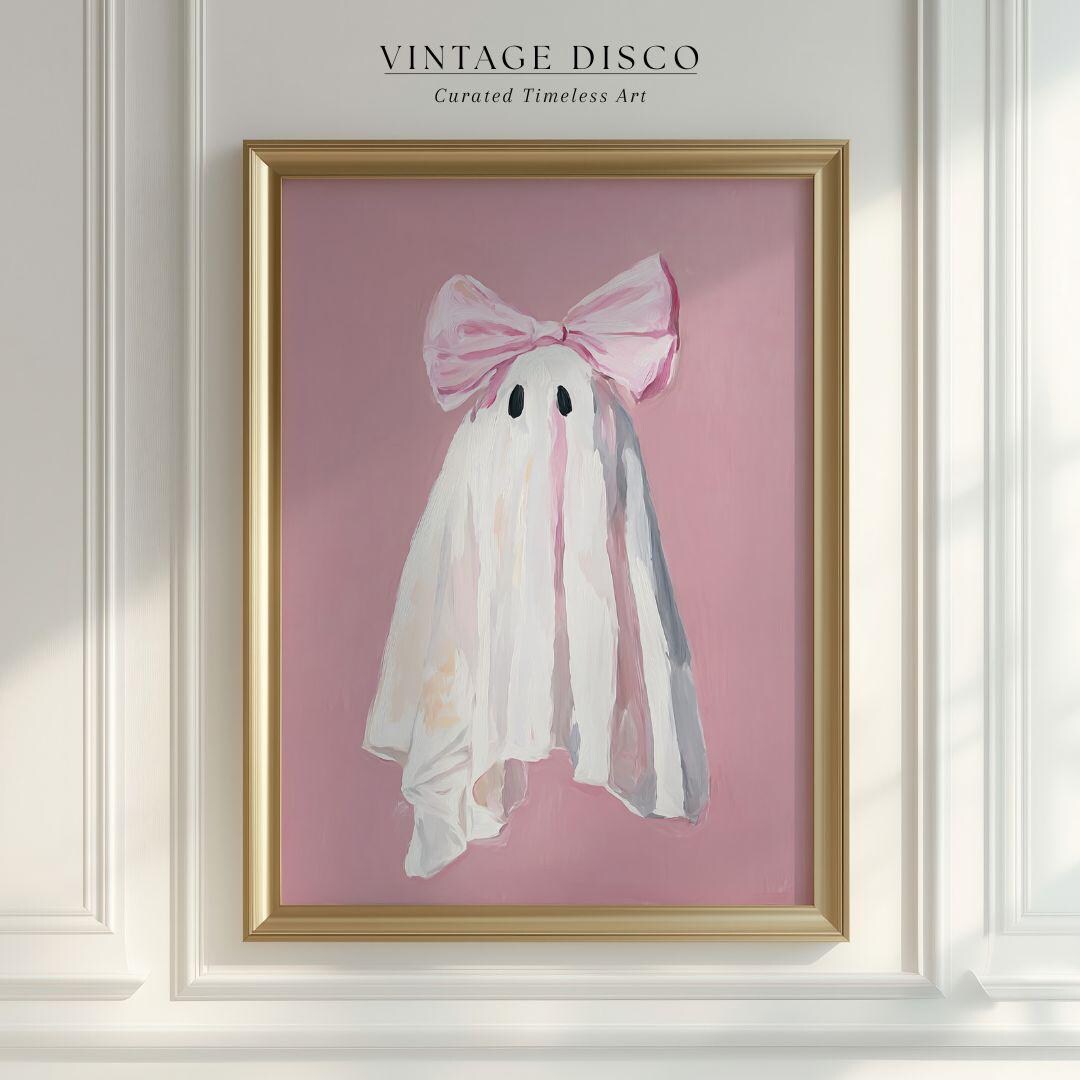 Pastel Pink Bow Ghost Preppy Halloween Printable - Spooky Whimsical ...