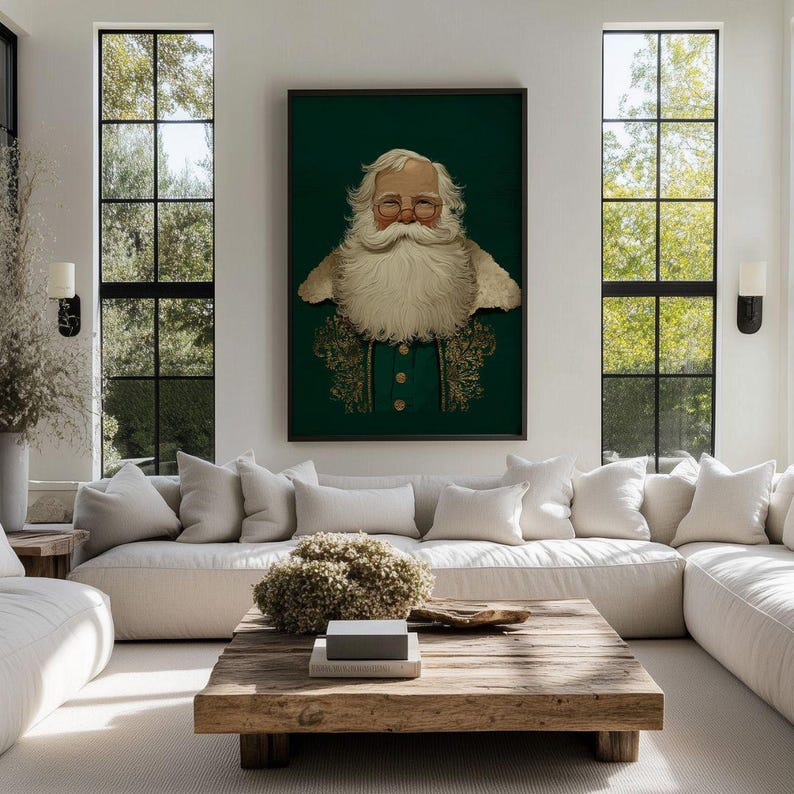 Emerald Green Christmas Santa Claus Painting - Elegant Holiday Prints ...
