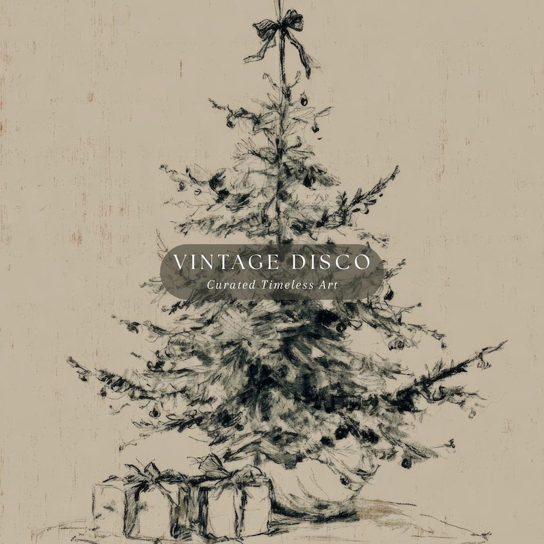Antique Style Christmas Tree Sketch - Vintage Neutral Holiday Print ...