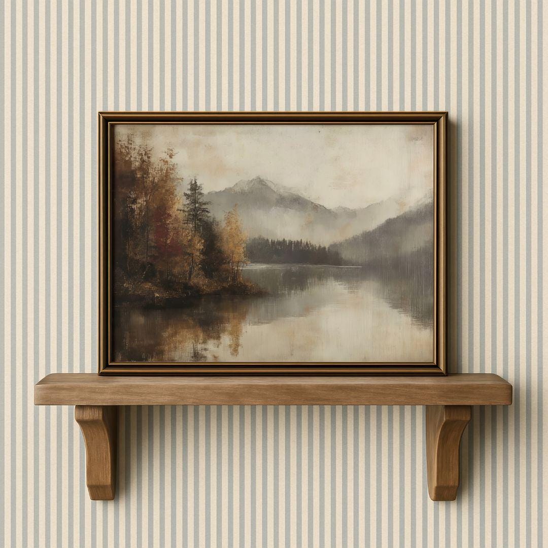 Vintage Autumn Lake Landscape - Printable Fall Wall Art, Muted Rustic ...