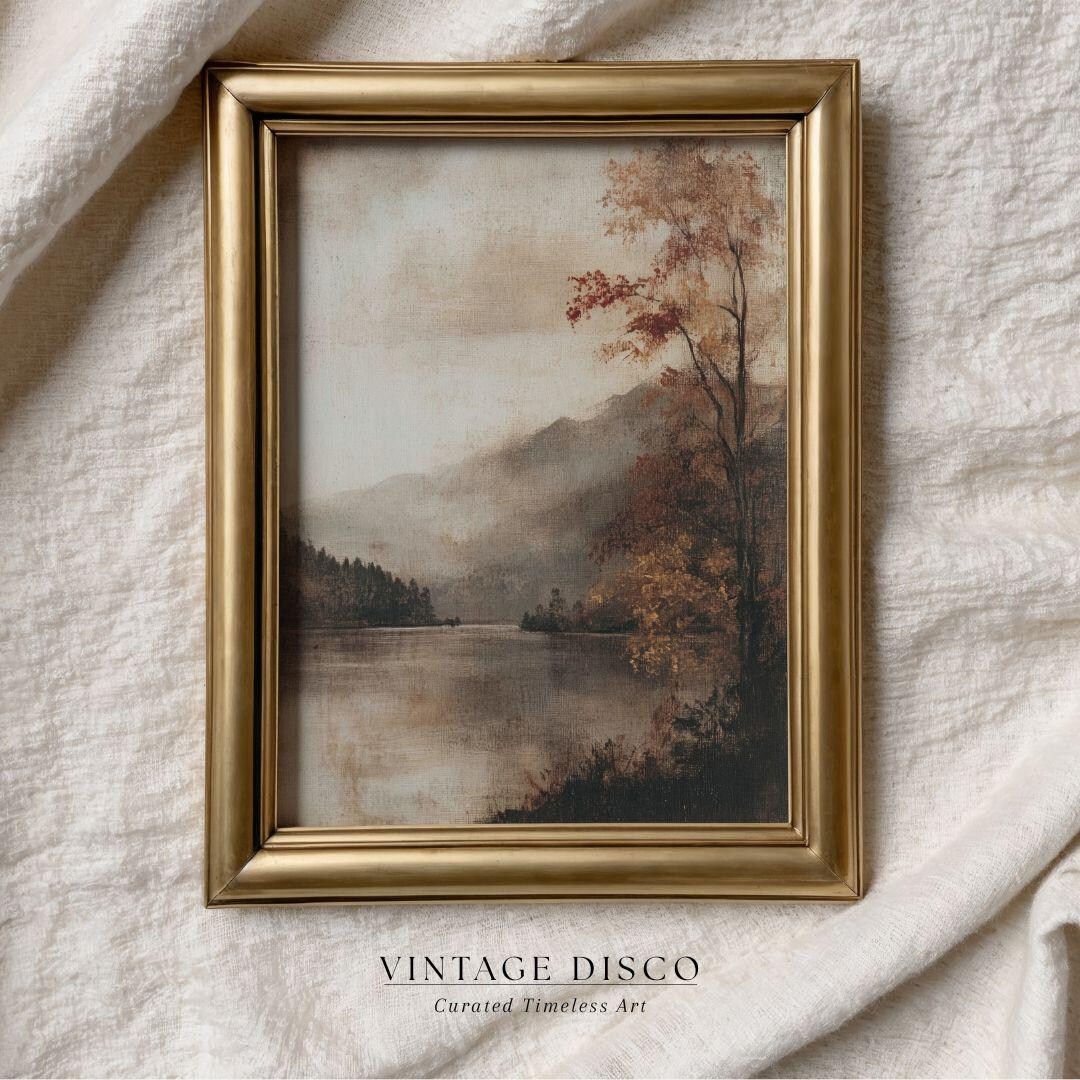 Vintage Autumn Lake Landscape - Printable Fall Wall Art, Muted Rustic ...