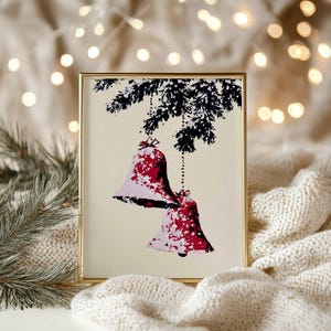 Retro Christmas Bells Print - Pink Girly Holiday Decor, Festive Winter ...