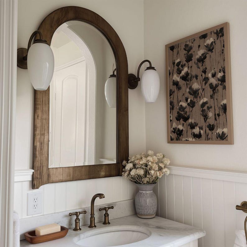 Neutral Moody Floral Textile Wall Art Print - Dark Academia Bathroom ...