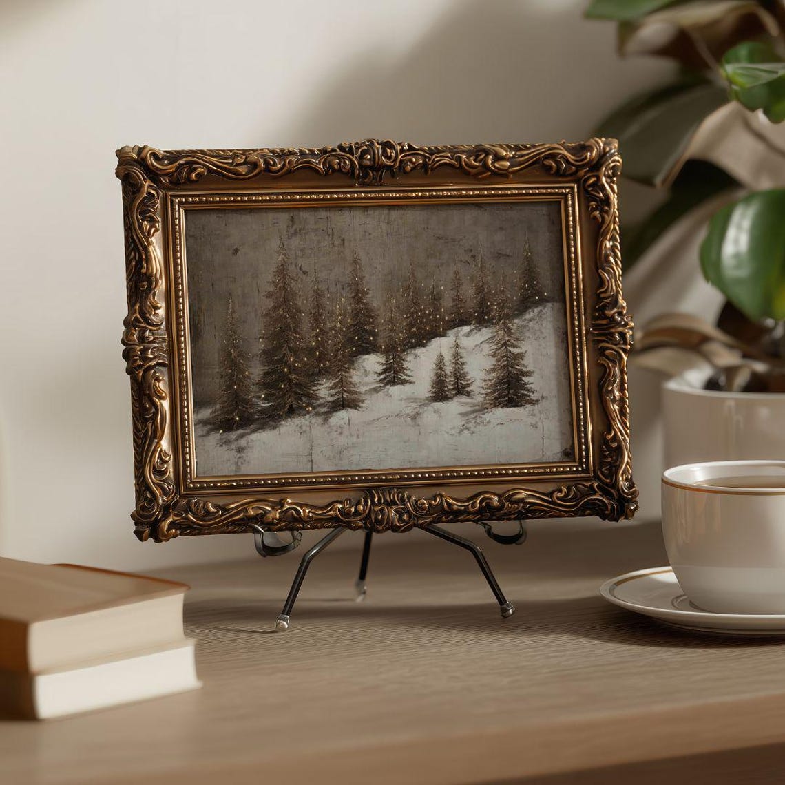 Moody Christmas Tree Forest Print - Neutral Rustic Winter Landscape ...