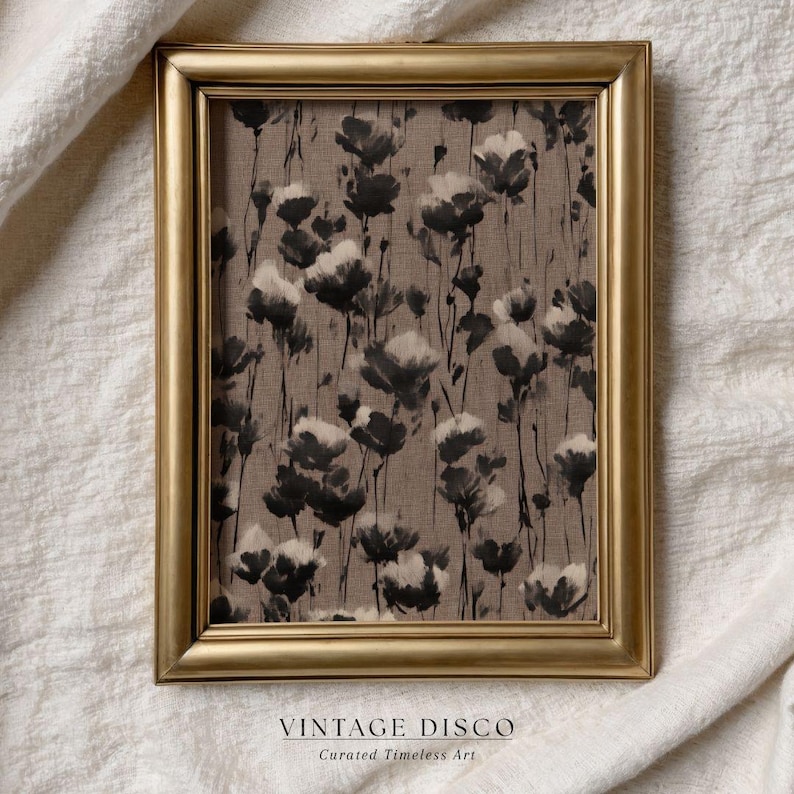 Neutral Moody Floral Textile Wall Art Print - Dark Academia Bathroom ...