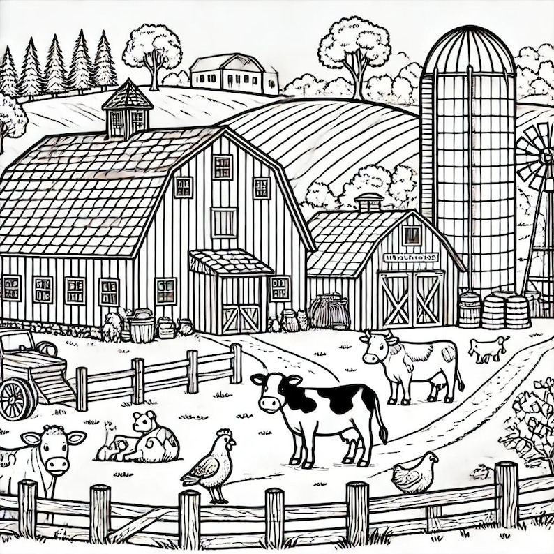 Farm Coloring Sheet - Etsy