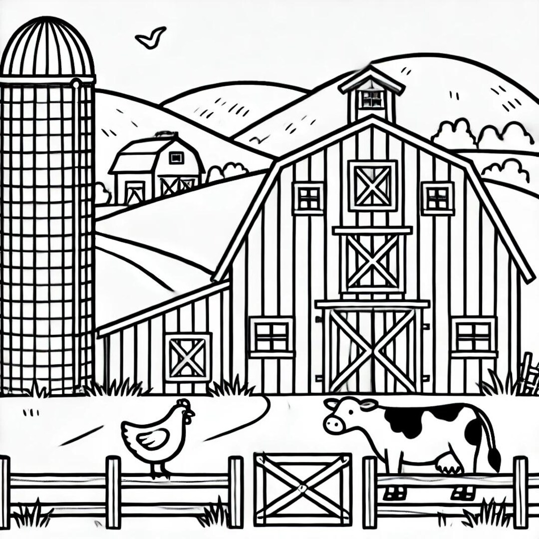 Simple Farm Coloring Sheet - Etsy