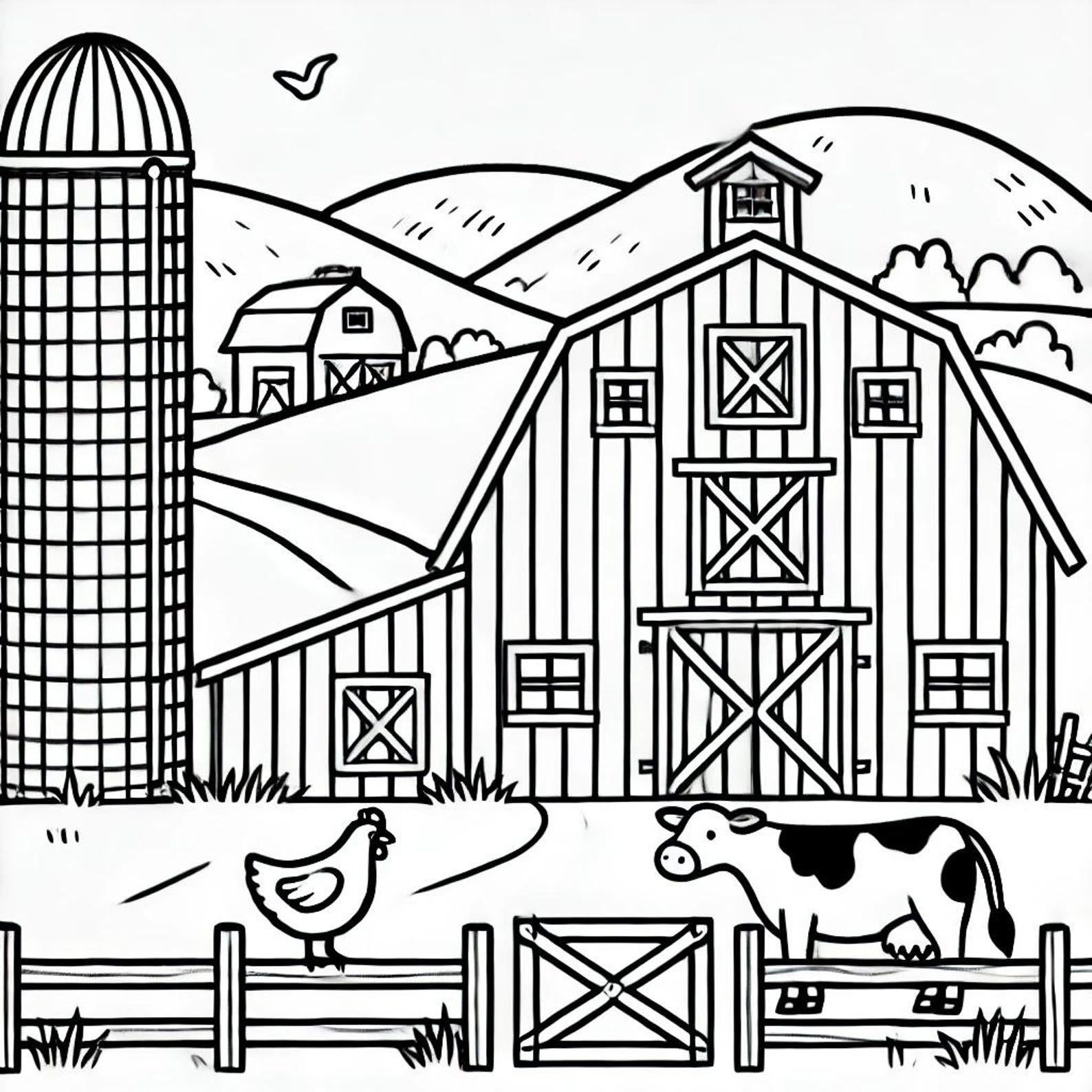 Simple Farm Coloring Sheet - Etsy