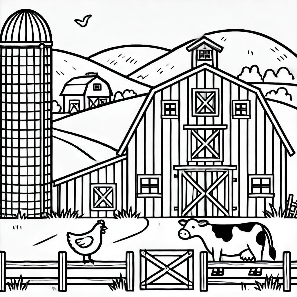 Simple Farm Coloring Sheet - Etsy