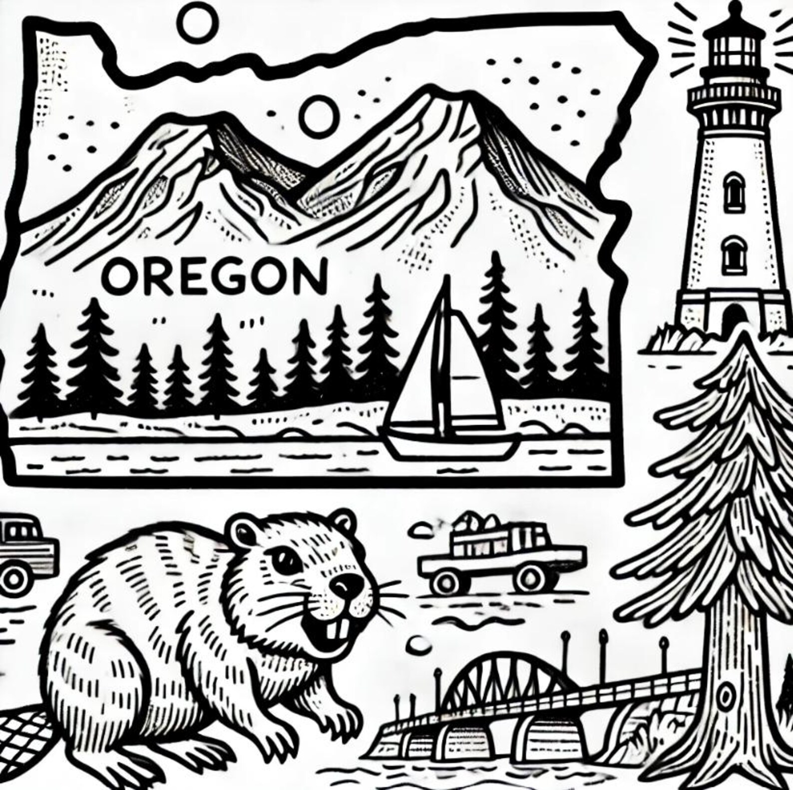 Oregon Coloring Sheet - Etsy