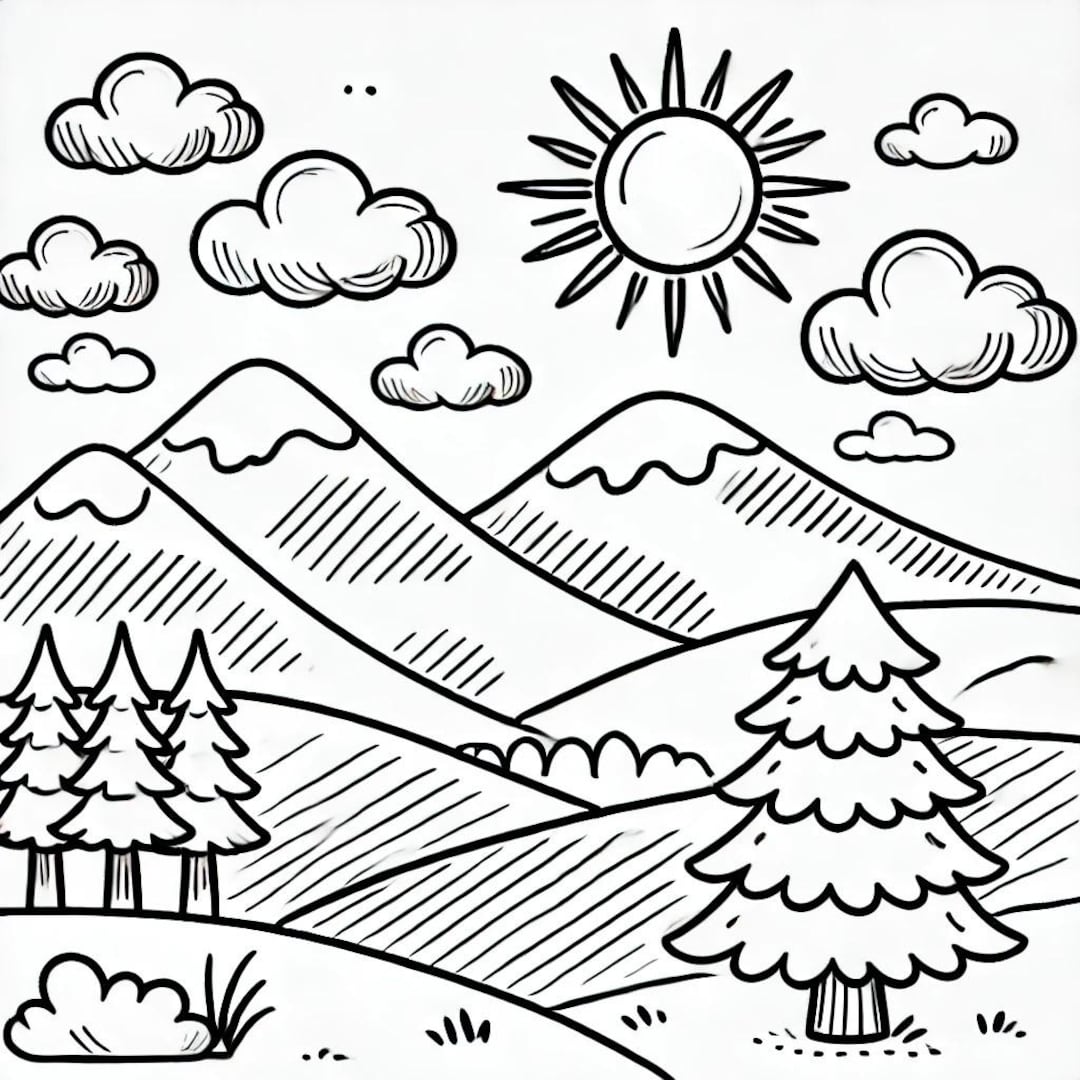 PNW Mountainside Coloring Sheet - Etsy