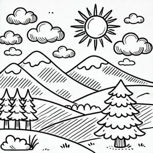 PNW Mountainside Coloring Sheet - Etsy