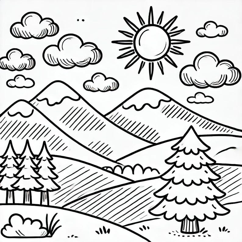 PNW Mountainside Coloring Sheet - Etsy