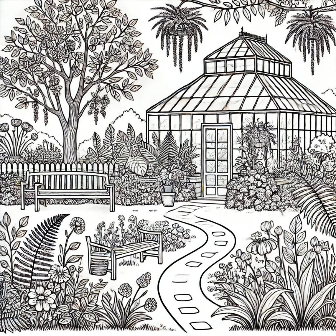 Botanical Garden Coloring Sheet - Etsy