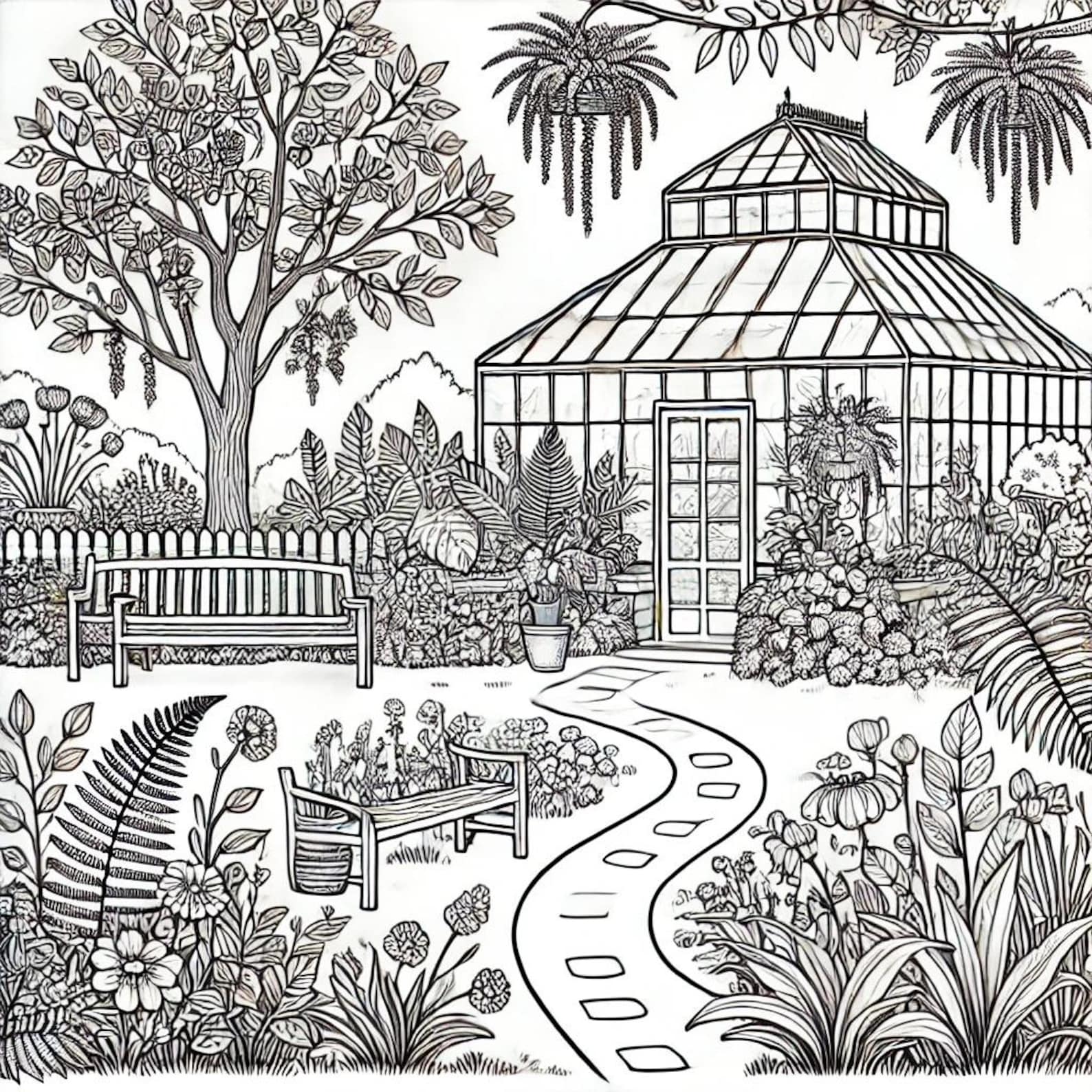 Botanical Garden Coloring Sheet - Etsy