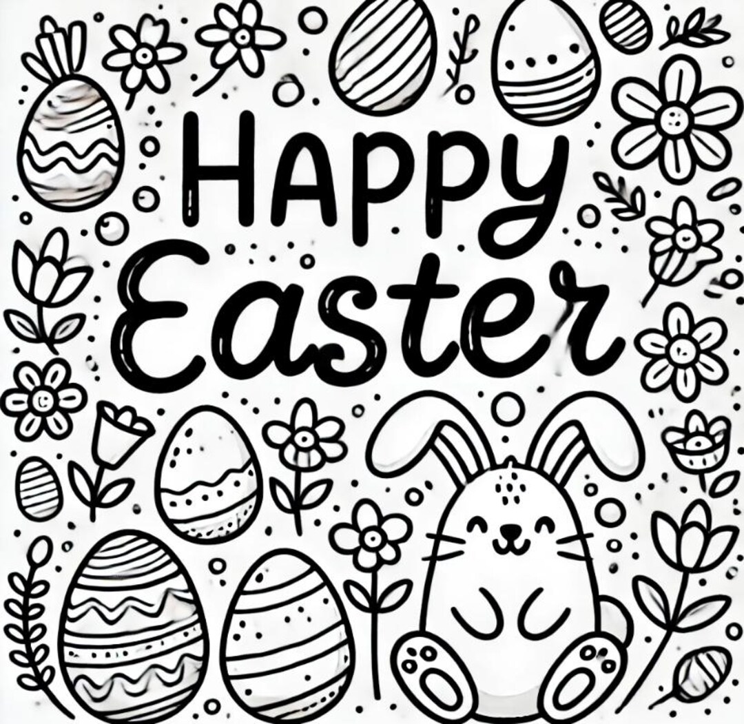 Happy Easter Coloring Sheet - Etsy