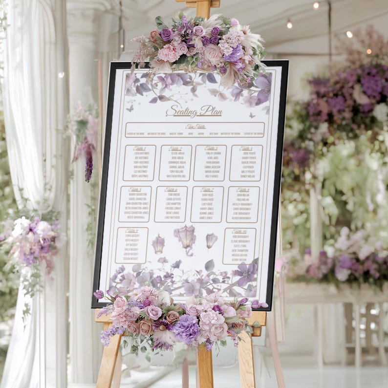 Editable Rapunzel Theme Wedding Seating Plan, 24x36" Canva Template ...