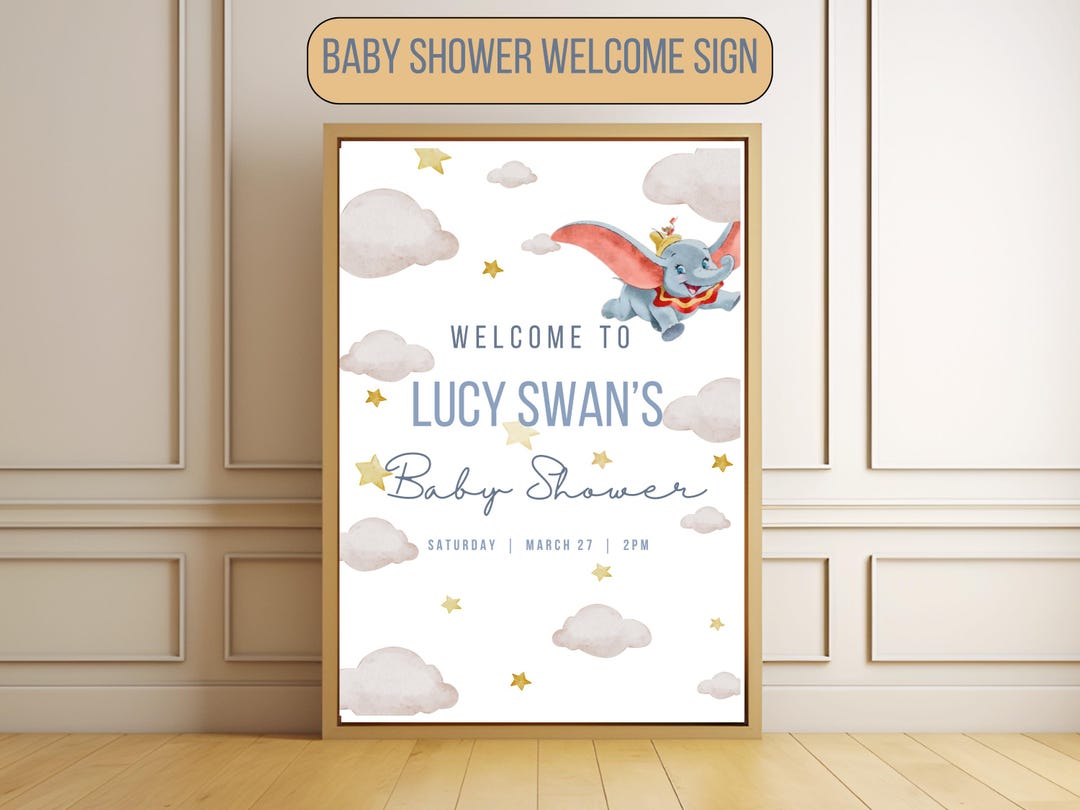 Editable Baby Shower Welcome Sign Dumbo Design Disney Baby Shower ...
