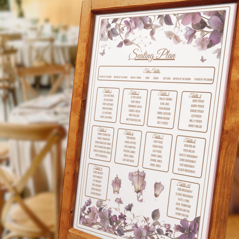 Editable Rapunzel Theme Wedding Seating Plan, 24x36" Canva Template ...