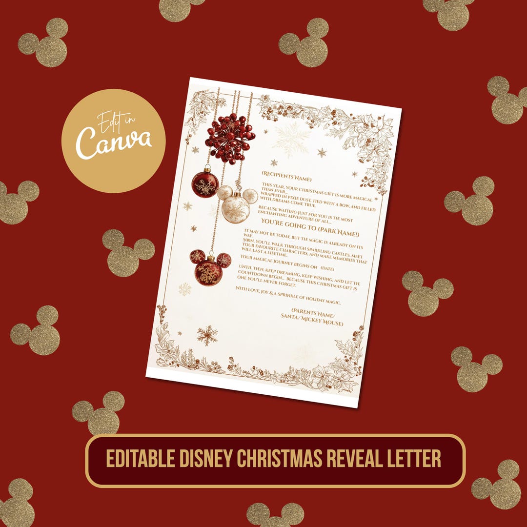 Editable Disney Trip Reveal Letter, Christmas Gift (canva Template) - Etsy